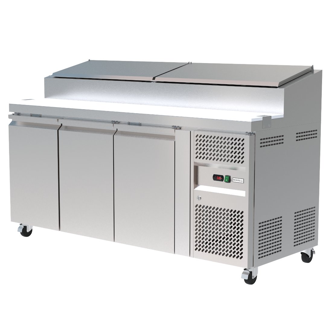 Borrelli 3 Door Stainless Steel Commercial Counter Prep Fridge 403L- S